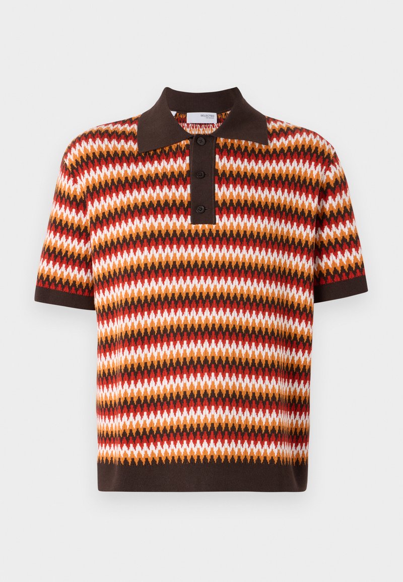 Selected SLHCRAN DESIGN RELAXED - Polo - chocolate torte/multi coloured ...
