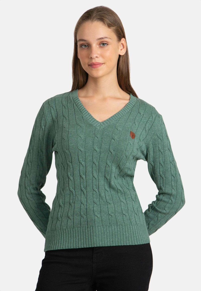 Jacey Quinn V-NECK MODERN FIT - Jumper - green melange/green - Zalando.ie