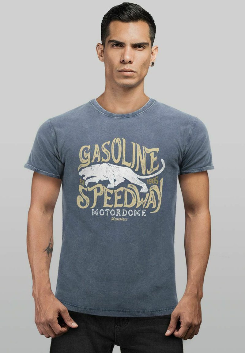 Neverless VINTAGE GASOLINE SPEE - T-Shirt print - blau - Zalando.de
