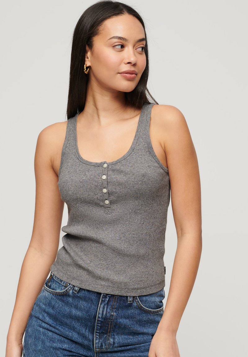 Superdry ATHLETIC ESSENTIALS BUTTON - Top - dark grey fleck marl/grey ...