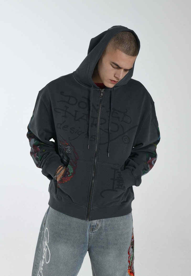 Ed Hardy SKULL-RIDER ZIP THRU - Zip-up sweatshirt - washed black/black ...