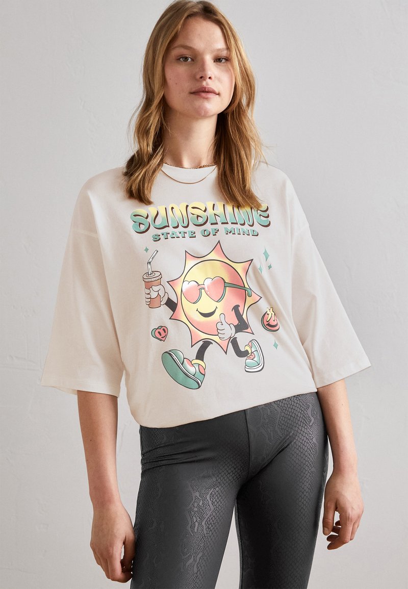 Even&Odd Print T-shirt - beige/off-white - Zalando.co.uk