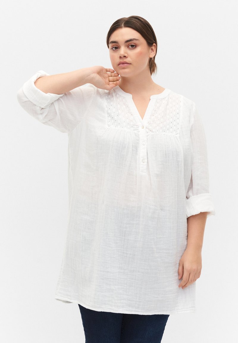 Zizzi WITH EMBROIDERY ANGLAISE - Tunika - bright white/vit - Zalando.se