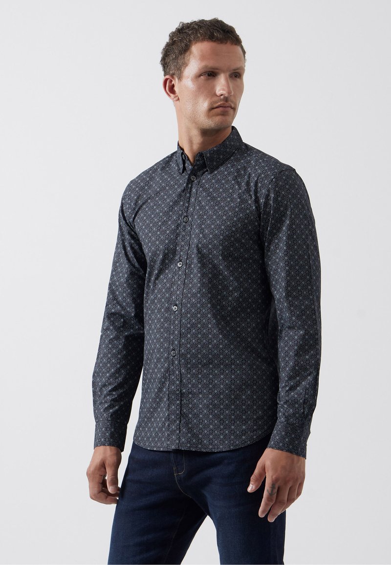 French Connection LONG SLEEVE - Shirt - black floral/mottled black ...