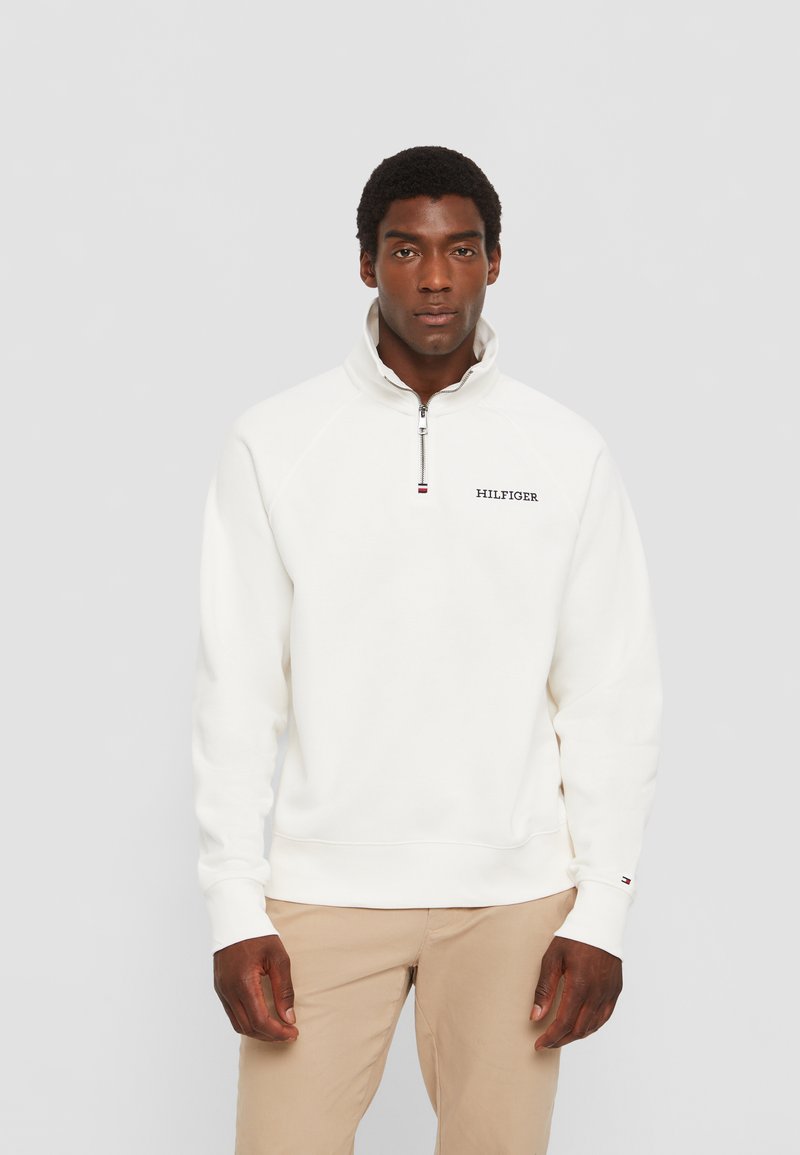 Tommy Hilfiger MONOTYPE EMBRO HALF ZIP - Sweater - ancient white/wit ...