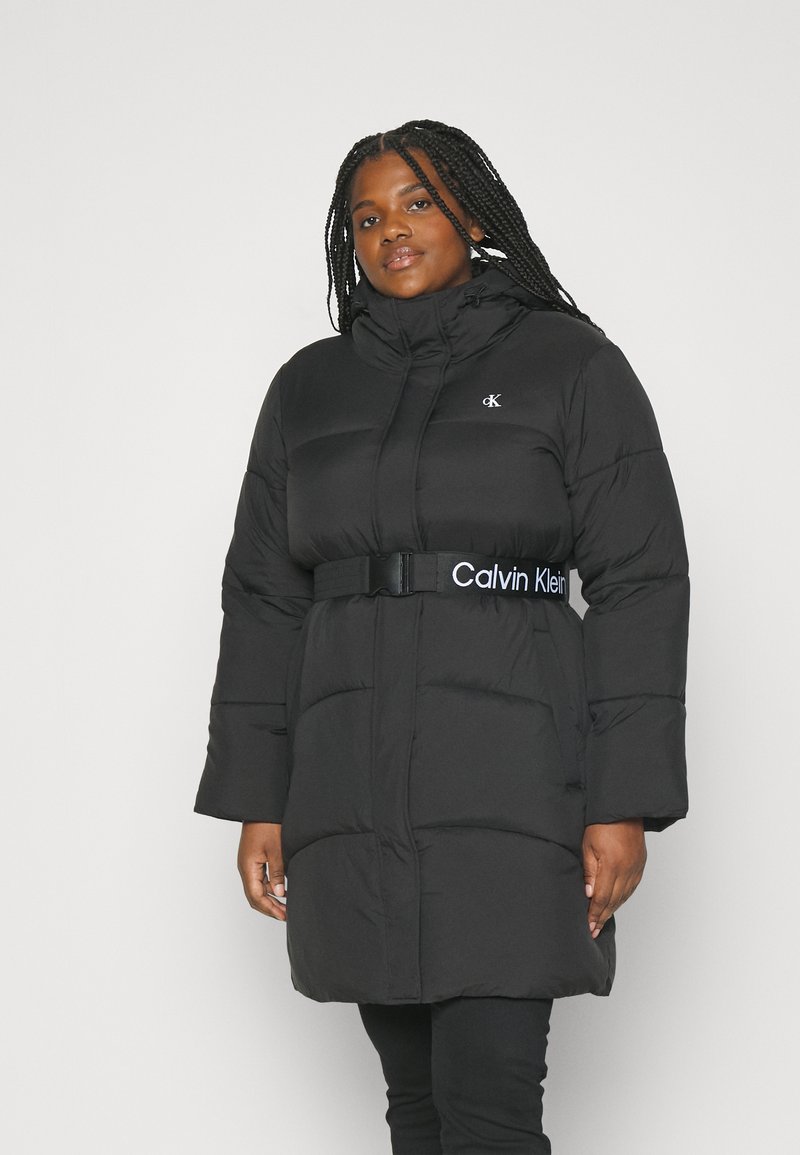 Calvin Klein Jeans Plus Logo Belt Long Puffer Zimní Kabát Black