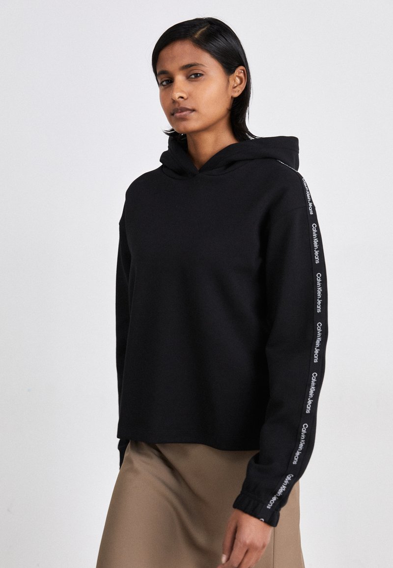 Calvin Klein Jeans LOGO ELASTIC HOODIE - Sweatshirt - black/noir ...
