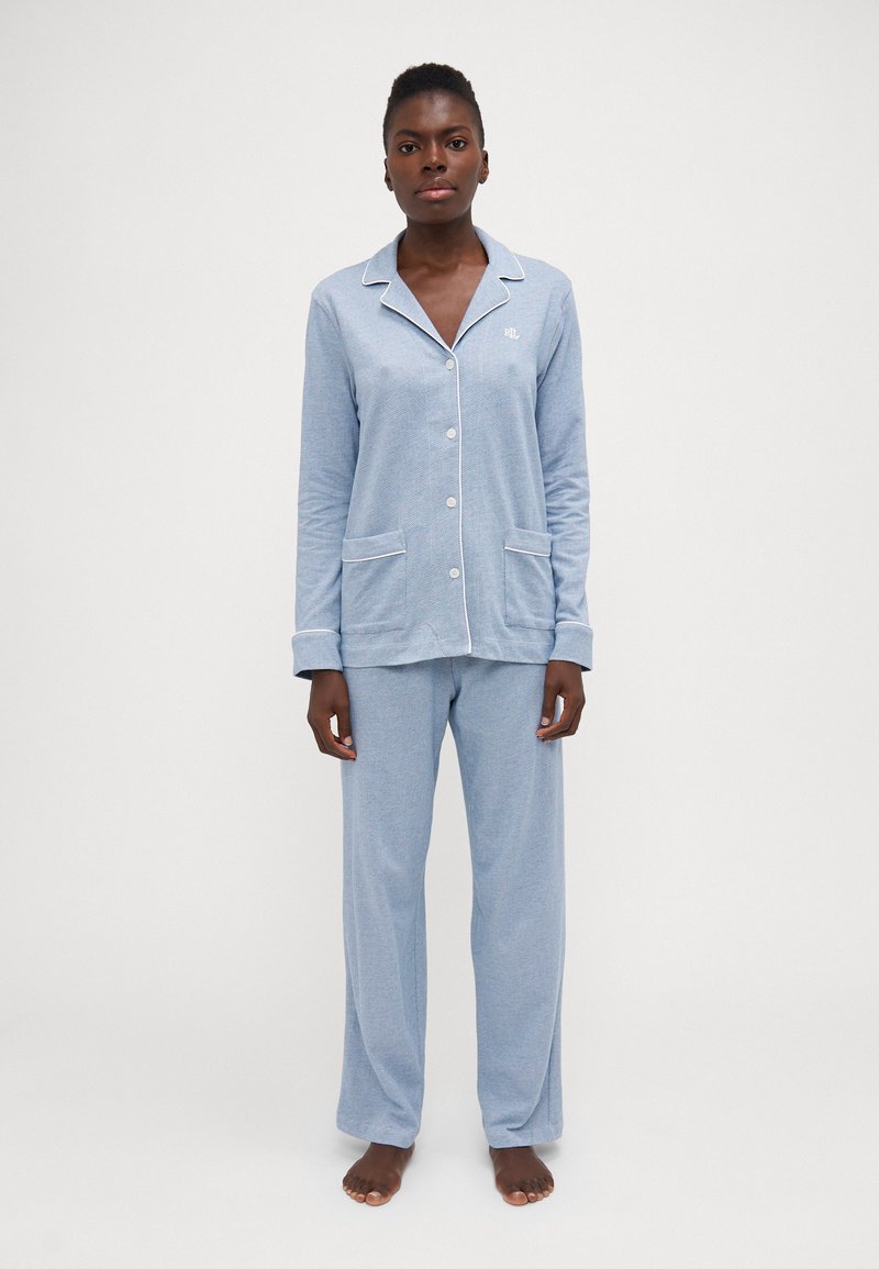 Lauren Ralph Lauren HERRINGBONE NOTCH COLLAR - Pyjama set - blue ...