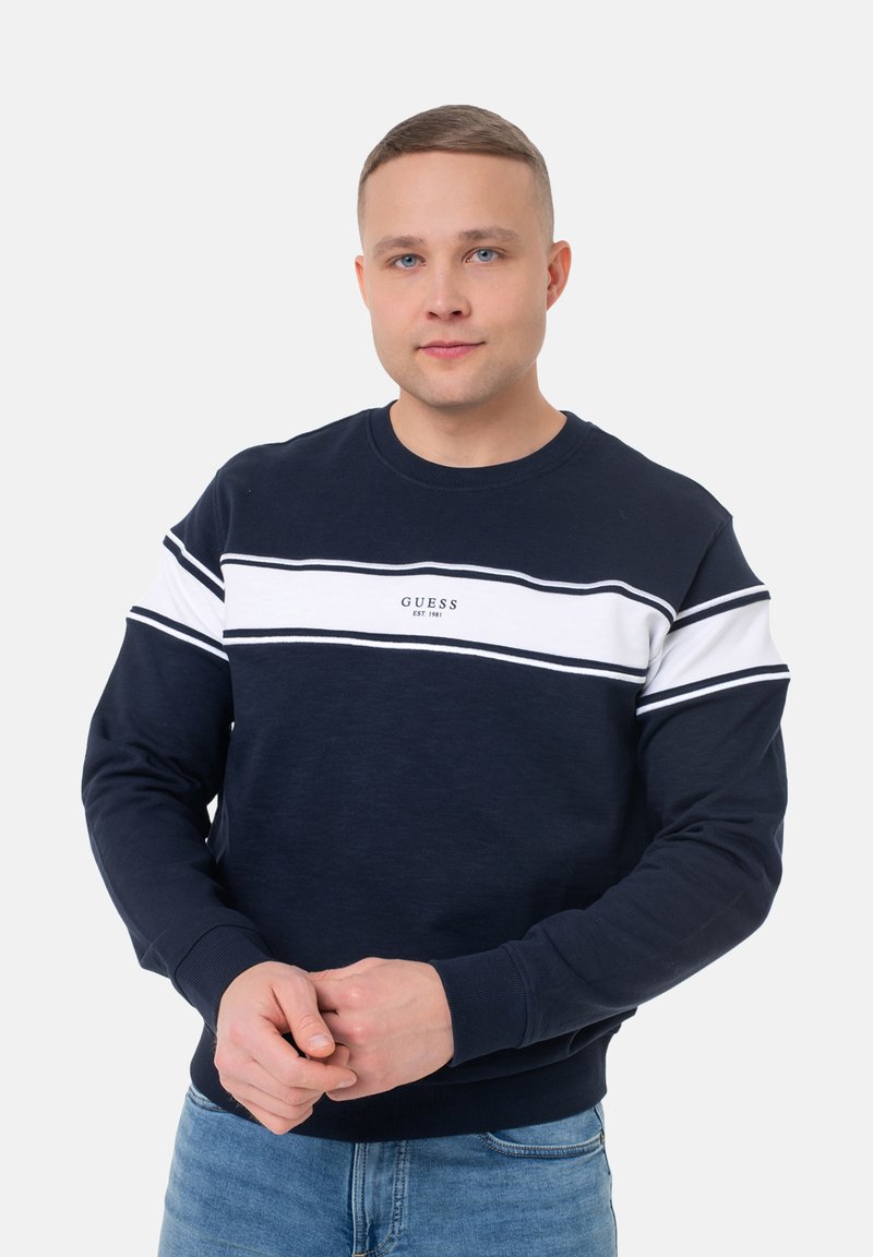 Guess INSERTED STRIPE EMBRO - Sudadera - smart blue/azul marino ...