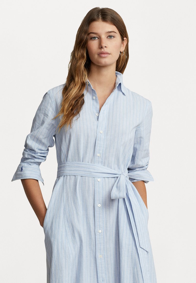 Polo Ralph Lauren LONG SLEEVE DAY DRESS - Skjortekjole - blue/white multi/blå - Zalando.no
