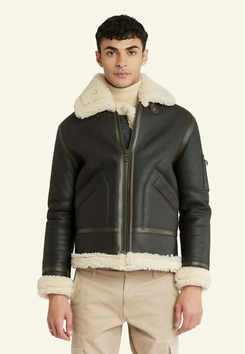 Serge Pariente - Kurtka skórzana/ciemnobrązowy - Zalando.pl