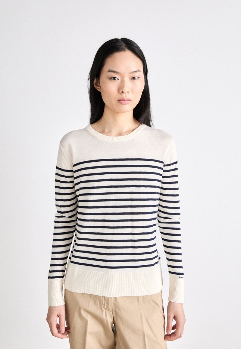 GANT STRIPED C NECK - Svetr - cream/špinavě bílá - Zalando.cz