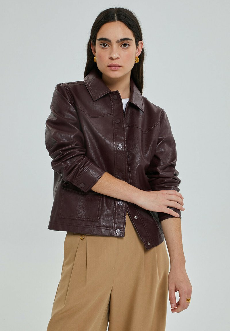 System Action WITH SHIRT COLLAR - Faux leather jacket - dark purple ...