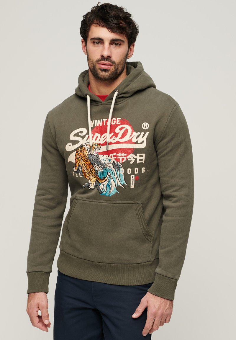 Superdry TOKYO VINTAGE LOGO - Sweat à capuche - dark khaki/kaki ...