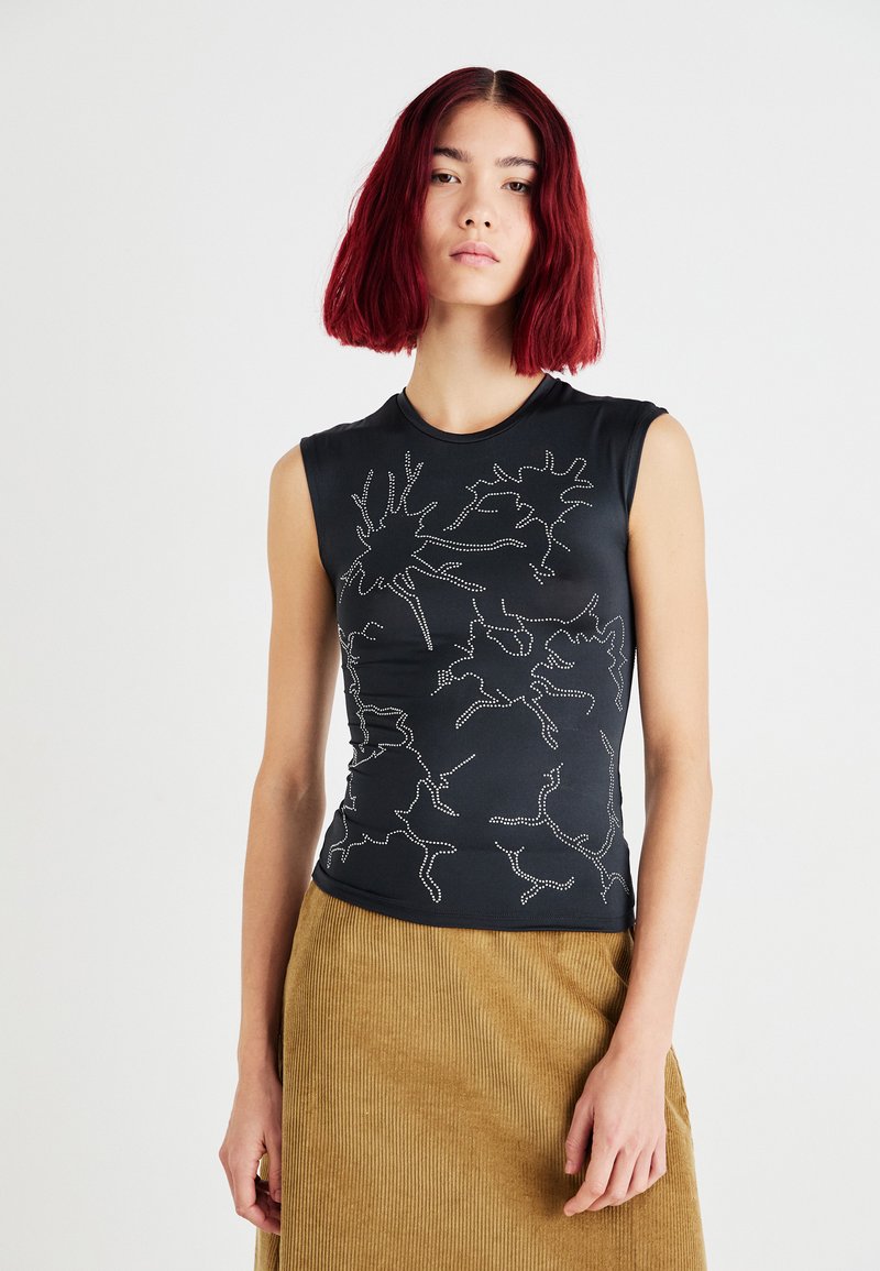 Weekday LARA STUD - Top - dark grey/black - Zalando