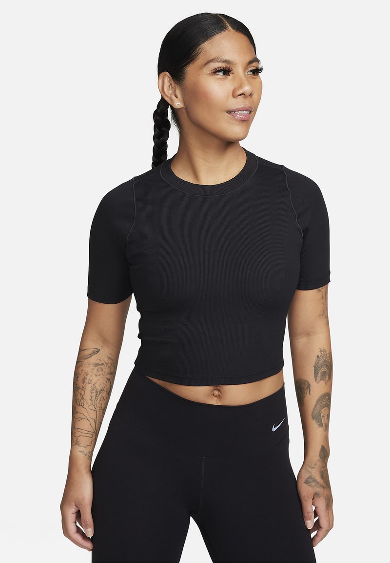 Nike Performance DRI-FIT CROPPED SHORT SLEEVE - Sport T-shirt - black ...