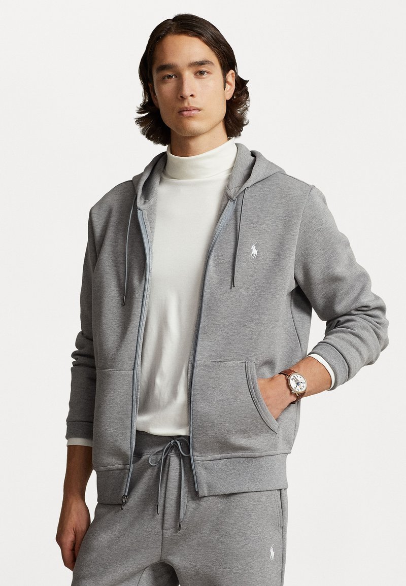 Polo Ralph Lauren DOUBLE KNIT FULL ZIP HOODIE - Sweatjakke - steel heather/mørkegrå - Zalando.dk