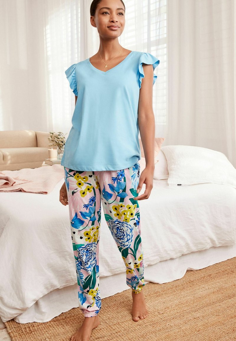 Next COTTON PYJAMAS - Nattøj sæt - blue floral/turkis - Zalando.dk