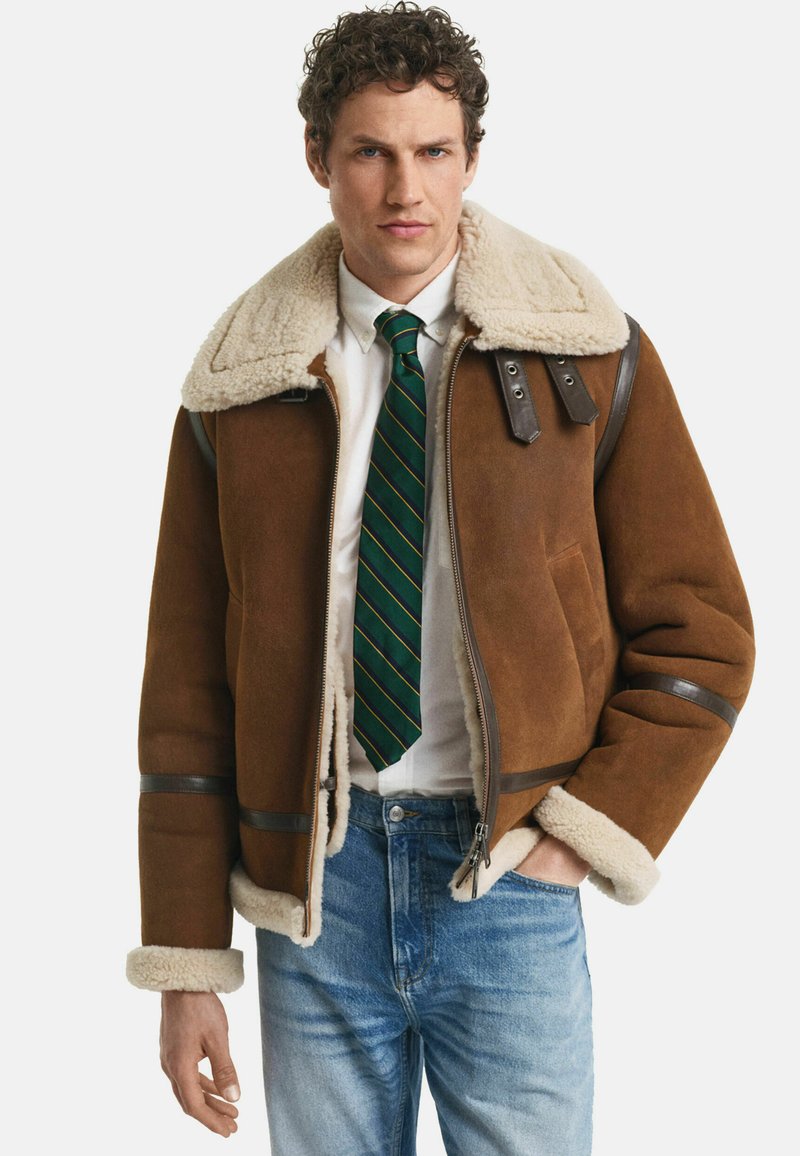 GANT Leather jacket - mahogany brown/brown - Zalando