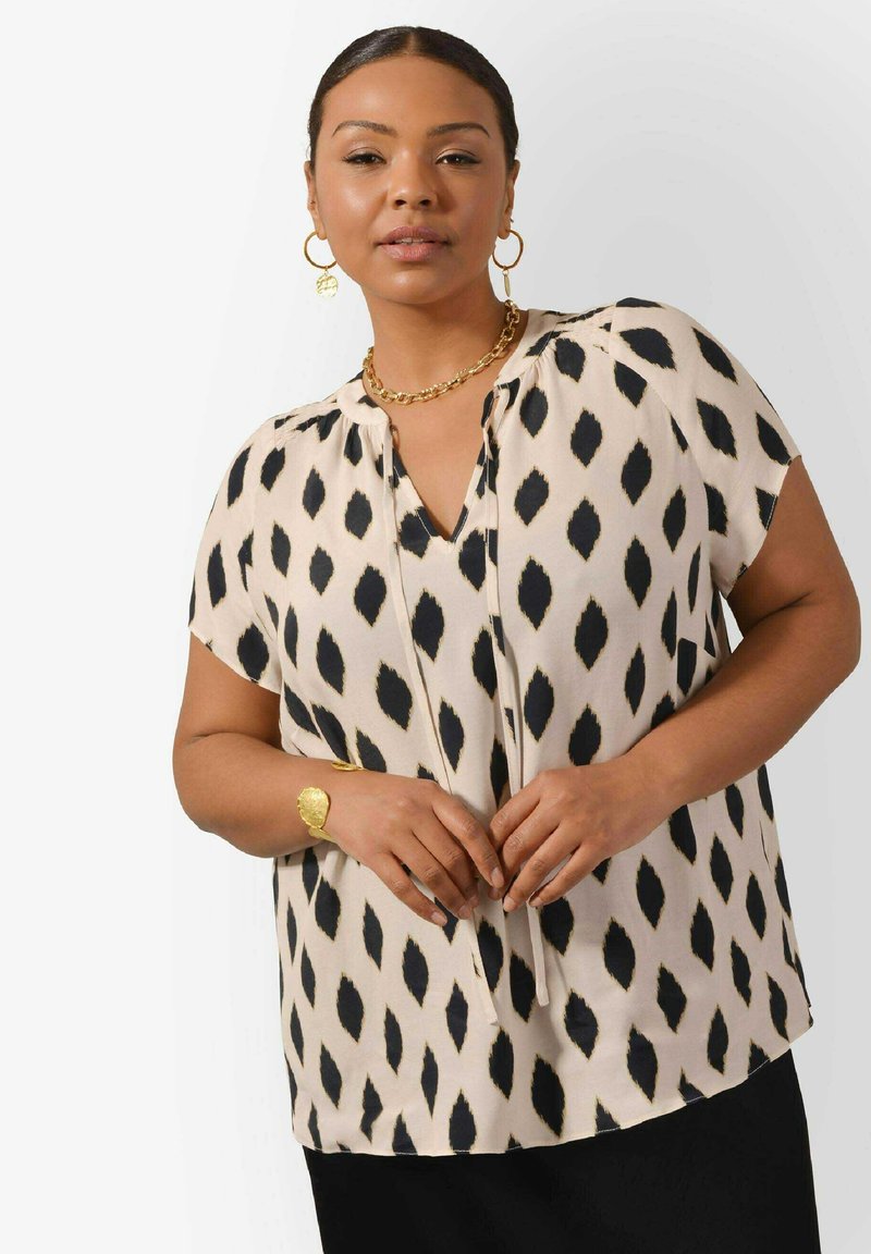 Live Unlimited London STONE DIAMOND PRINT SHIRRED NECK - Blouse - brown ...