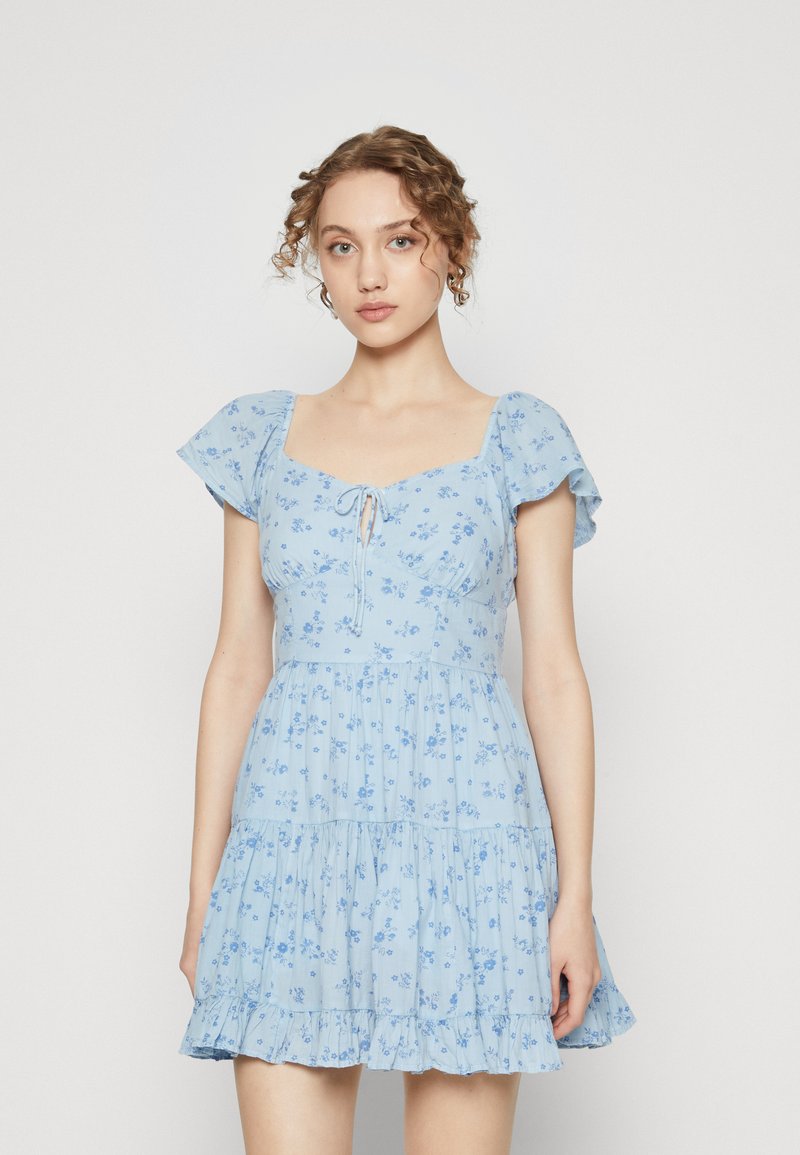 American Eagle FLUTTER ELASTIC WAIST MINI - Day dress - light blue/blue ...
