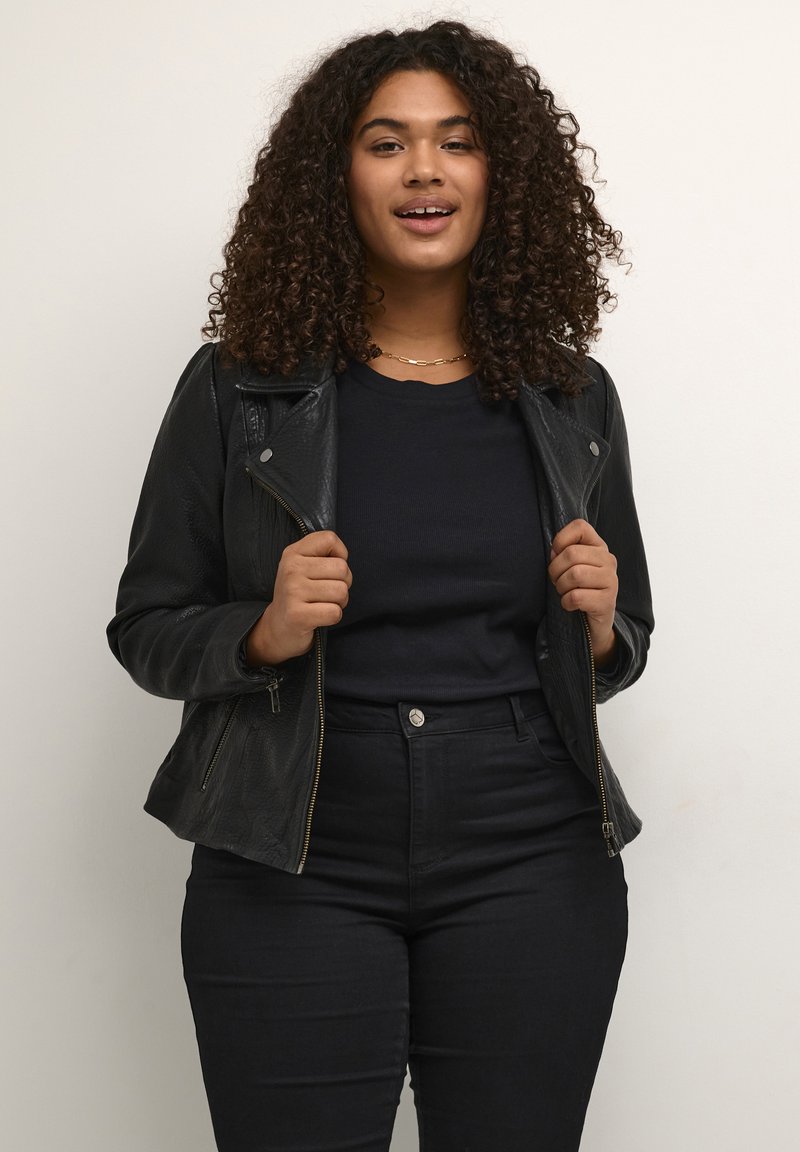 Kaffe Curve KCJULIE - Nahkatakki - black deep/musta, meleerattu ...