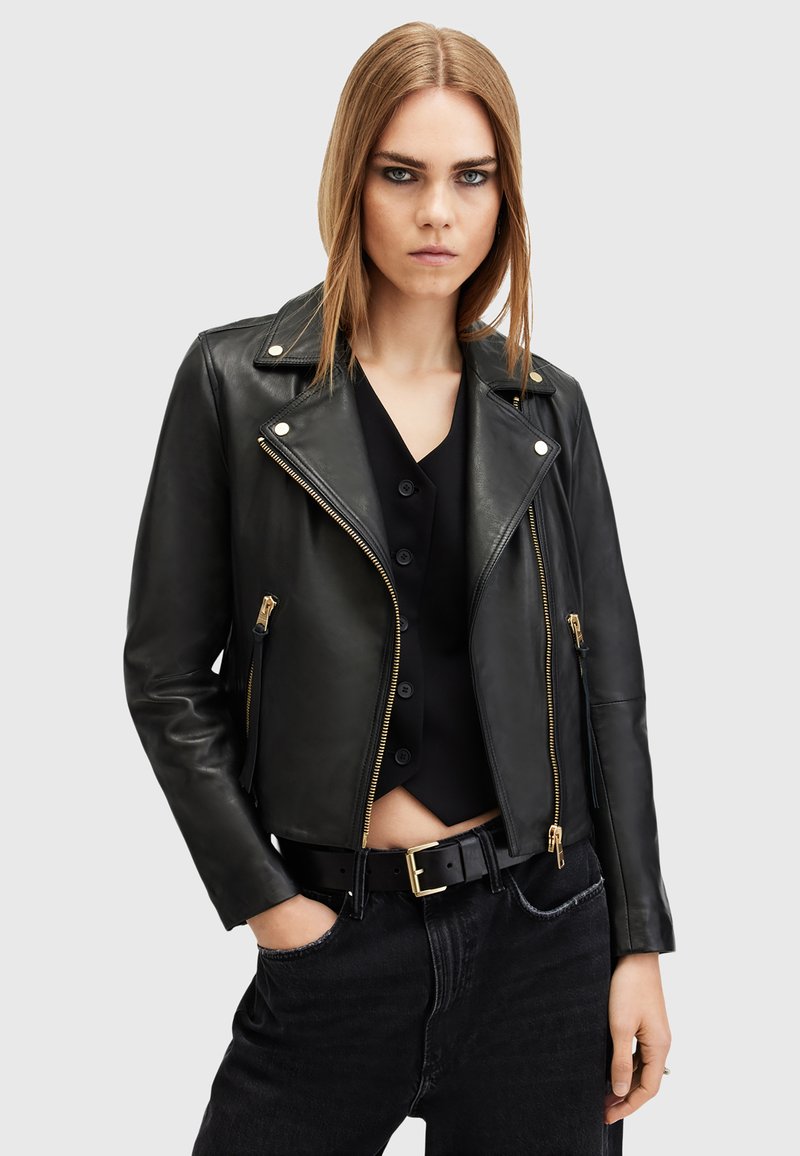 AllSaints DALBY BIKER - Jachetă piele - black gold/negru - Zalando.ro
