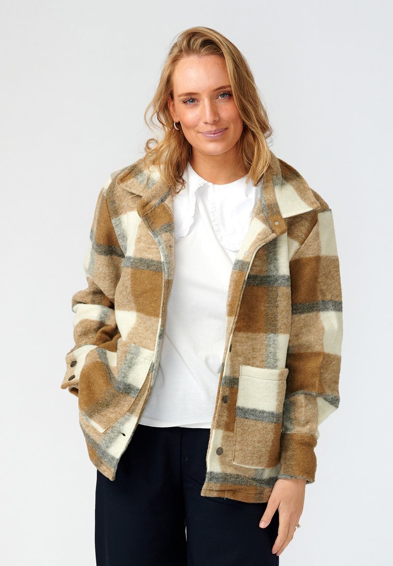 Noella VIKSA - Kort kappa / rock - camel black checks/brun - Zalando.se