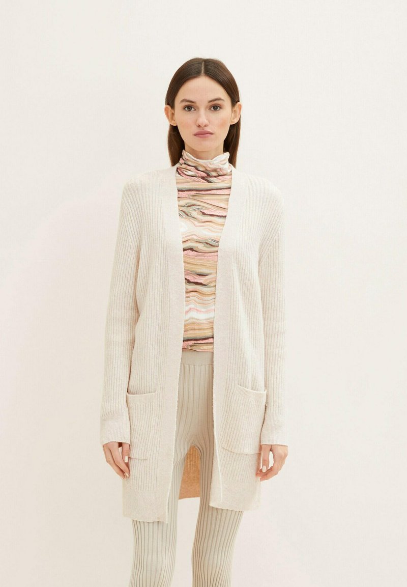 TOM TAILOR DENIM LANGER - Neuletakki - creme beige melange/beige ...