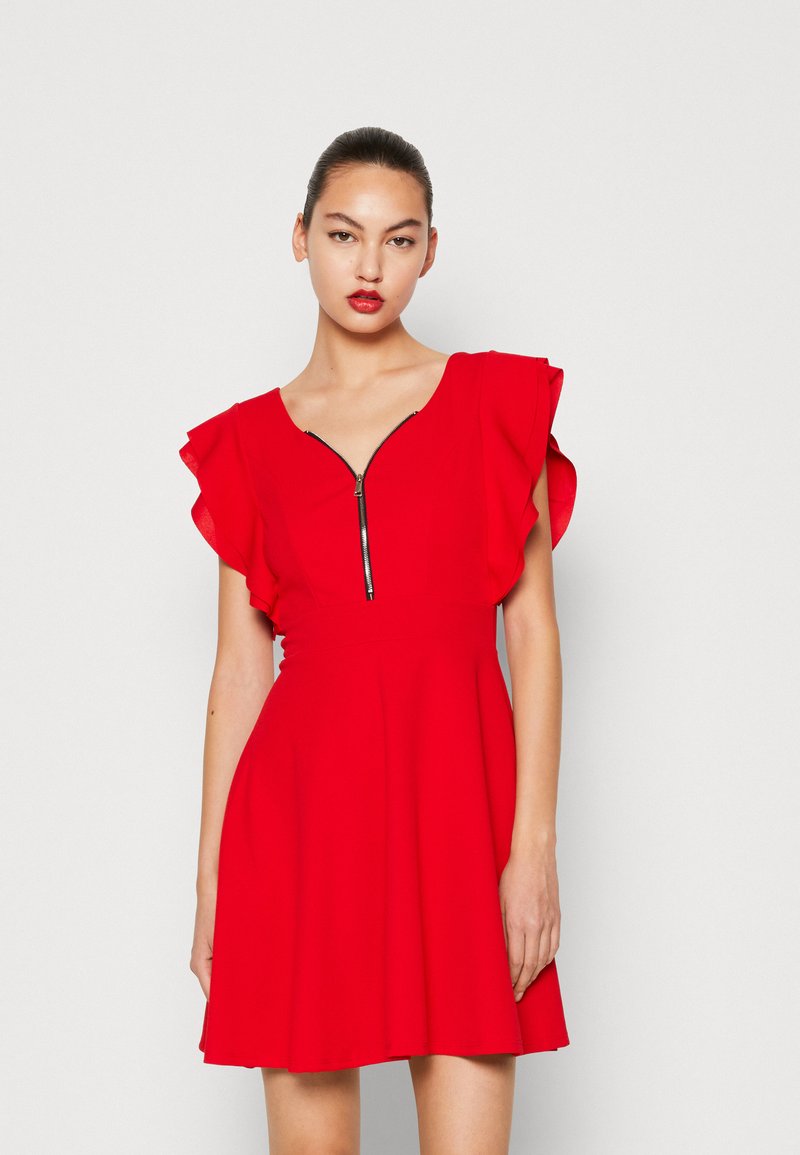 WAL G. DANYA RUFFLE SLEEVE ZIP SKATER DRESS - Jerseyjurk - red/rood ...