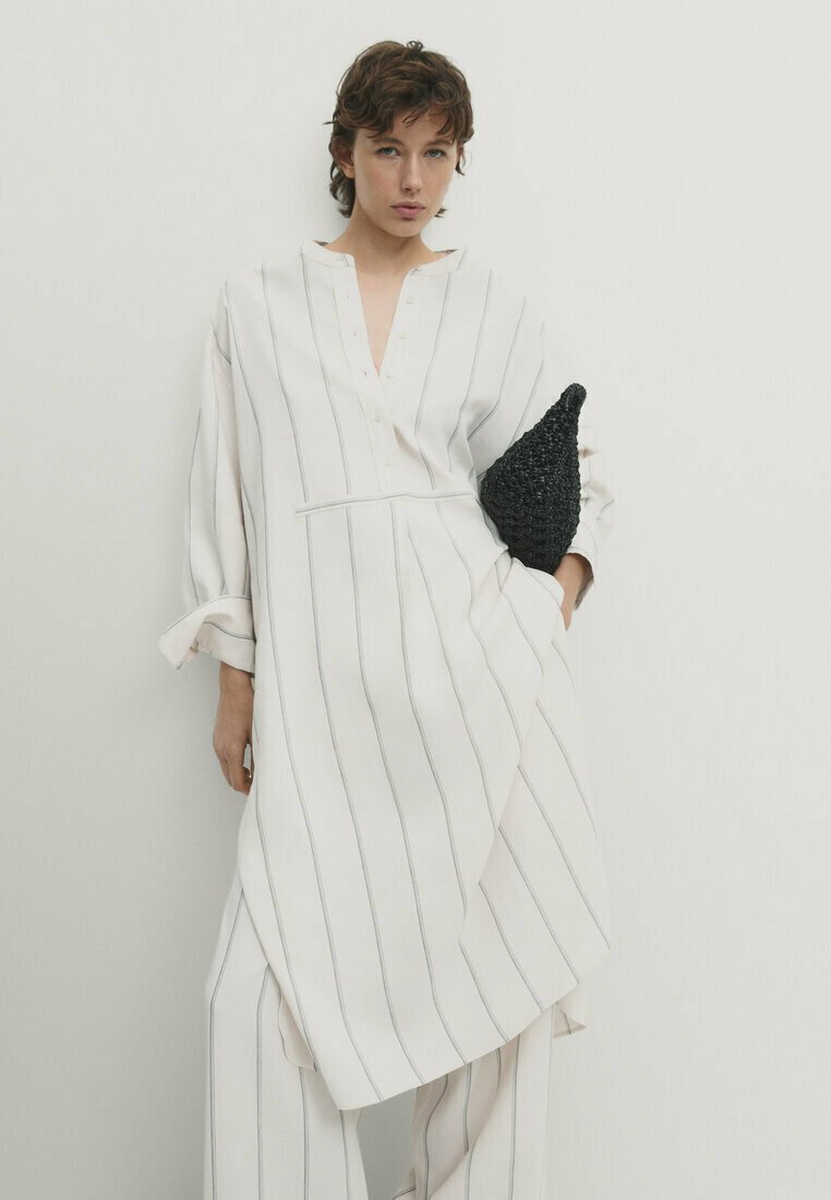 Massimo Dutti STRIPED WITH CHEST POCKET - Button-down blouse - white ...