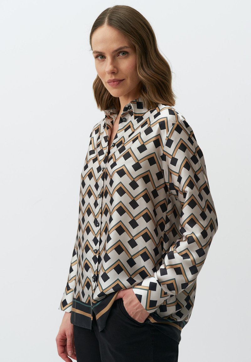 Jimmy Key LONG SLEEVE GEOMETRIC PATTERNED - Hemdbluse - ekru/beige ...