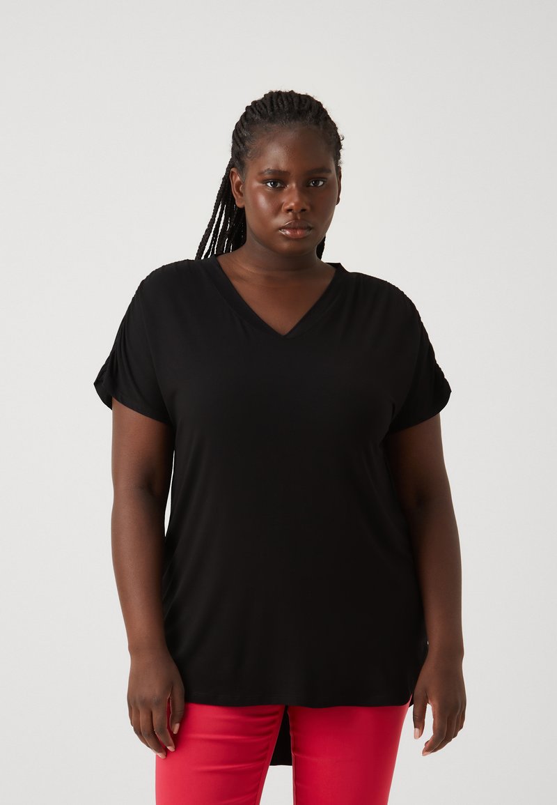 ONLY Carmakoma CARLAILA HIGH LOW - Basic T-shirt - black - Zalando