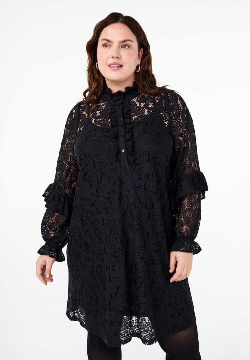 Zizzi MIT RÜSCHEN-DETAIL - Day dress - black - Zalando.ie