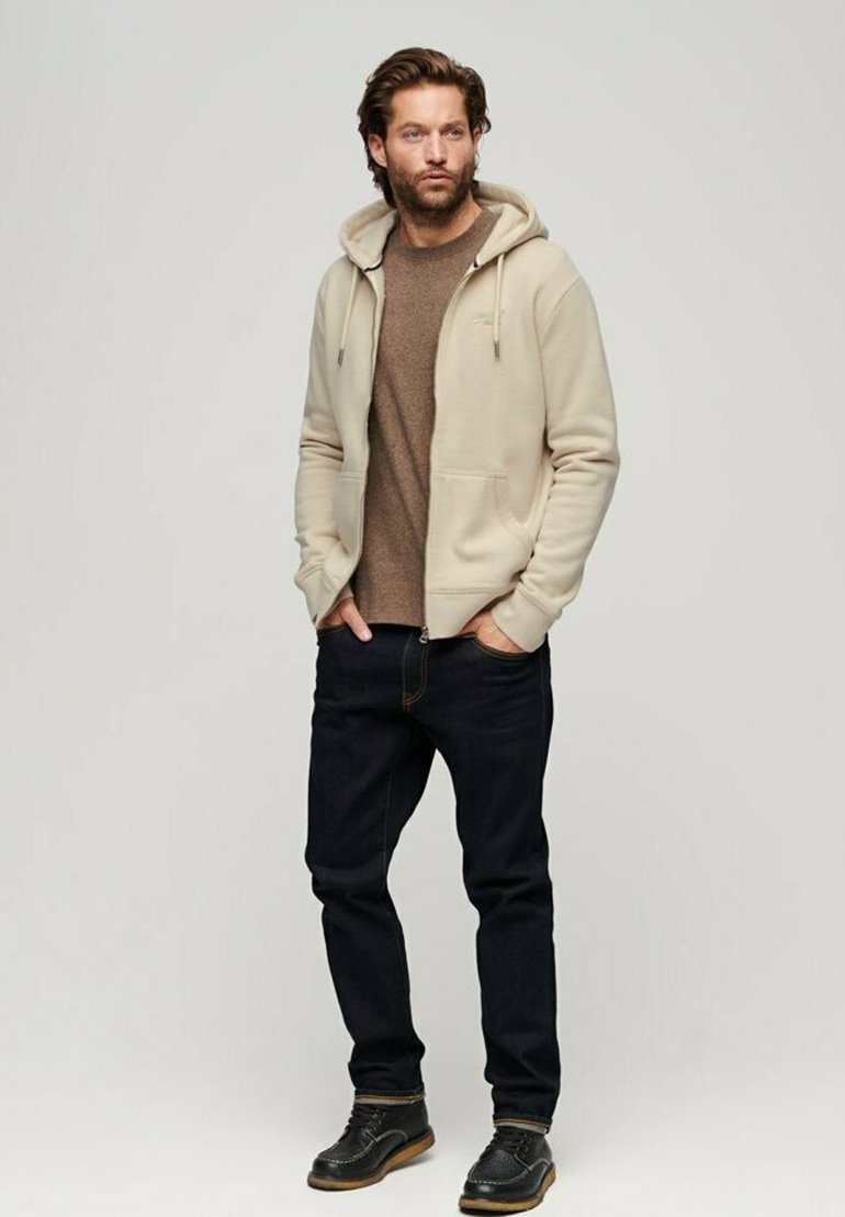Superdry ESSENTIAL LOGO HOODIE - Zip-up sweatshirt - light stone beige ...