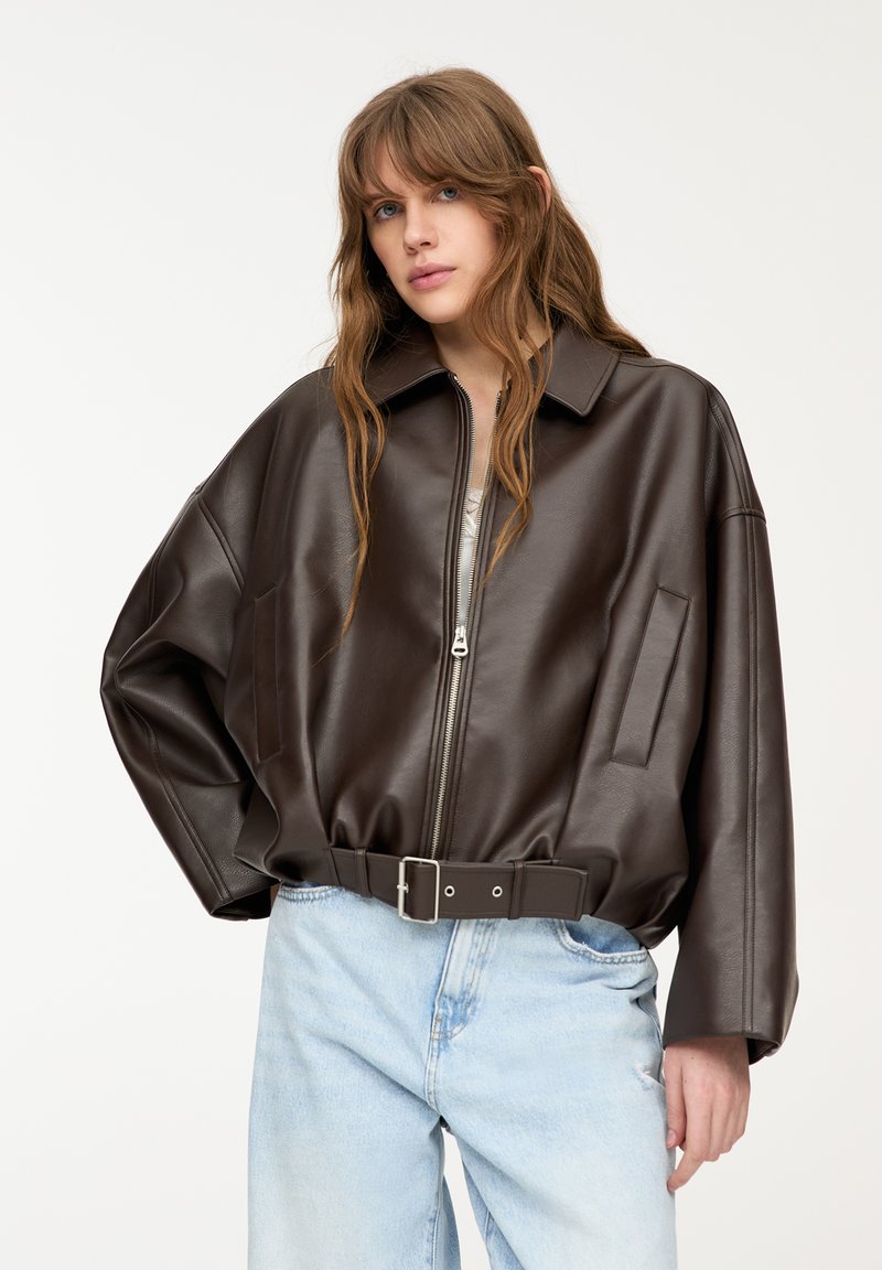 PULL&BEAR Faux leather jacket - dark brown - Zalando