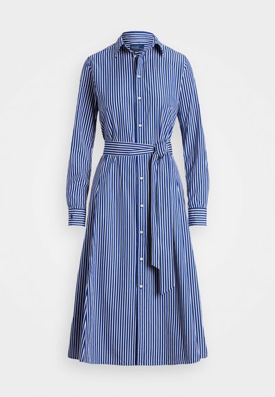 Polo Ralph Lauren BELTED STRIPED COTTON SHIRTDRESS - Blusenkleid - bright navy/white/dunkelblau ...