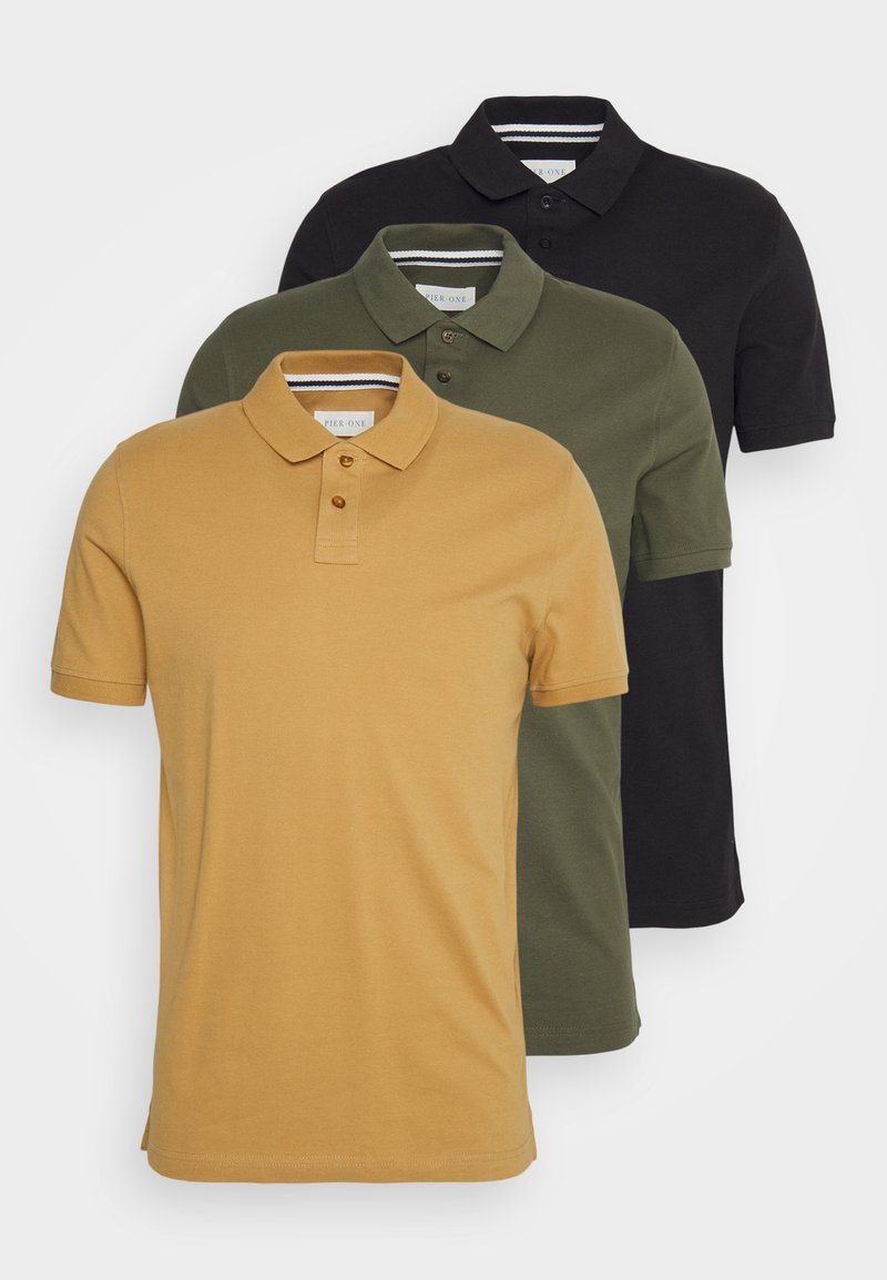 Pier One 3 PACK - Polo shirt - camel/khaki/black/camel - Zalando.co.uk