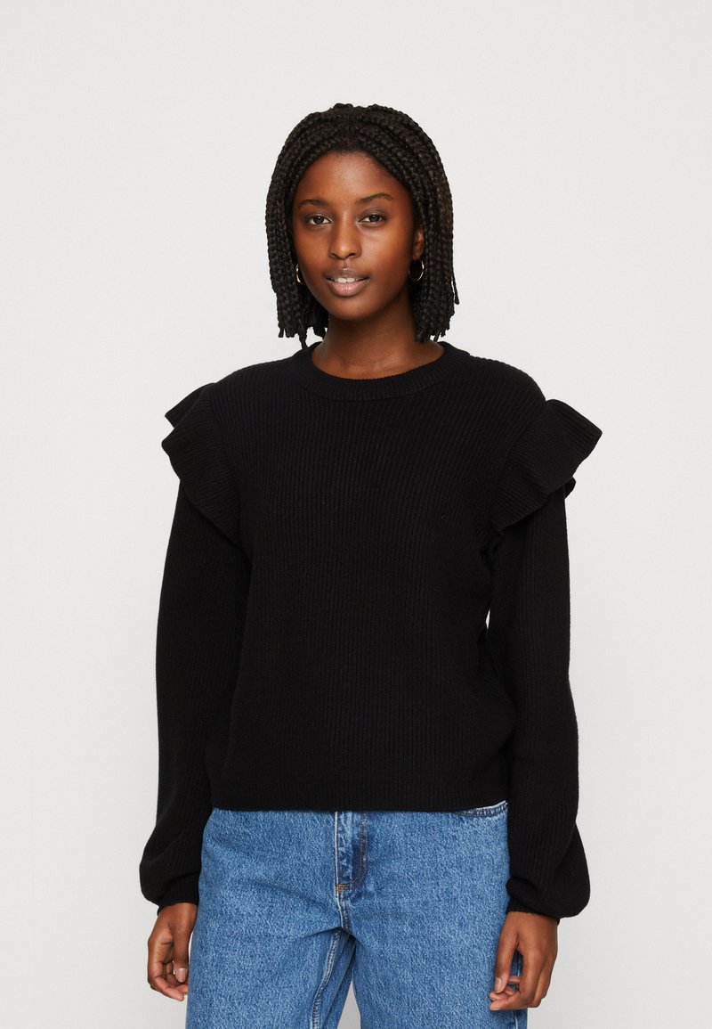 VILA VIRIL O NECK FLOUNCE - Stickad tröja - black/svart - Zalando.se