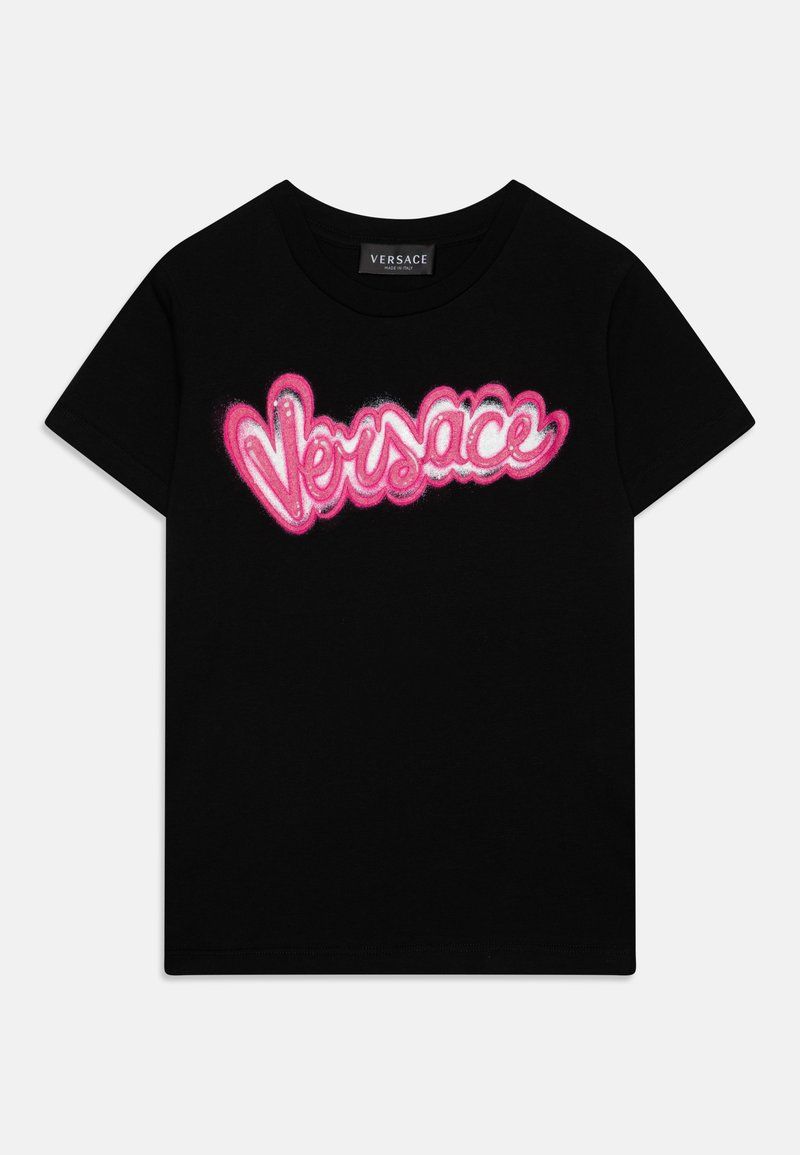 Versace Logo Unisex T Shirt Med Print Nero Fuxia Svart