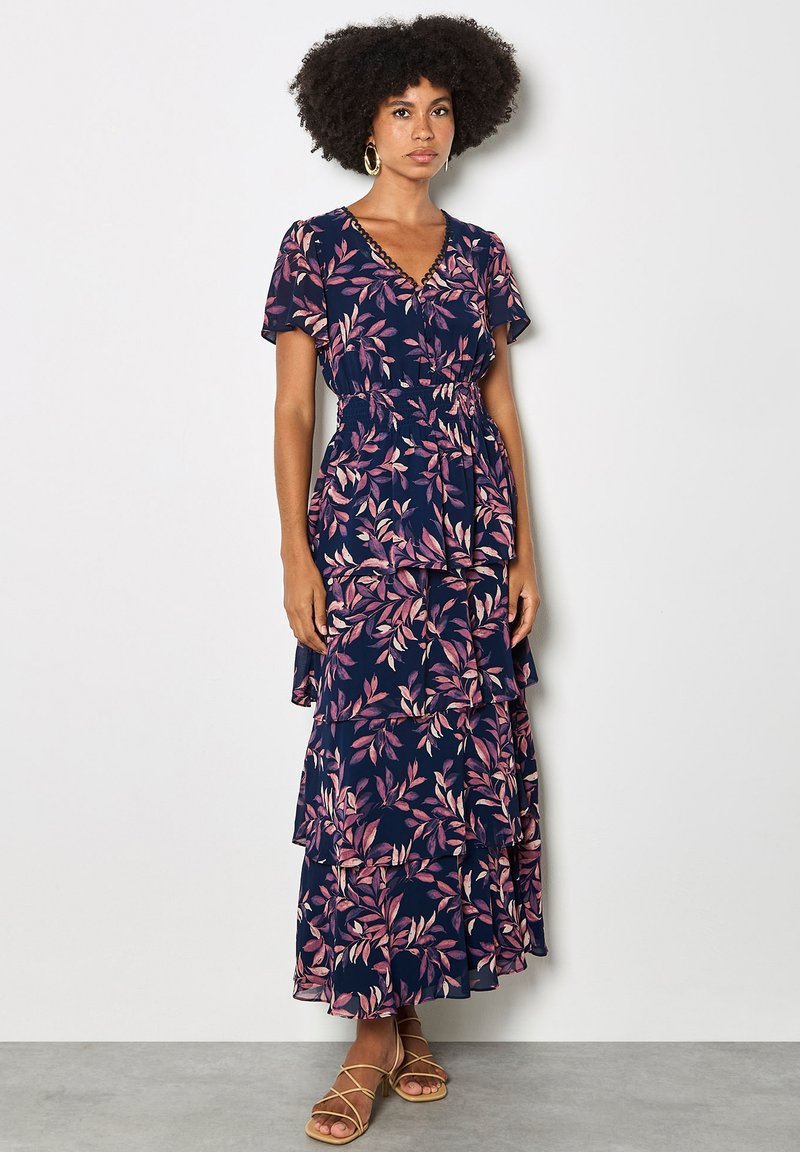 Apricot WATERCOLOUR LEAVES TIERED - Maxi dress - navy/dark blue - Zalando