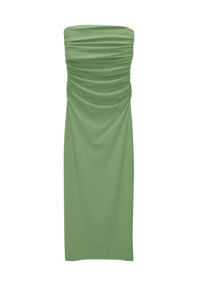 Pullandbear Strapless Gathered Midi Jurk Greengroen Zalandonl