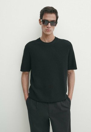 Massimo Dutti KURZÄRMELIGES AUS REINER - T-Shirt basic - dark blue ...