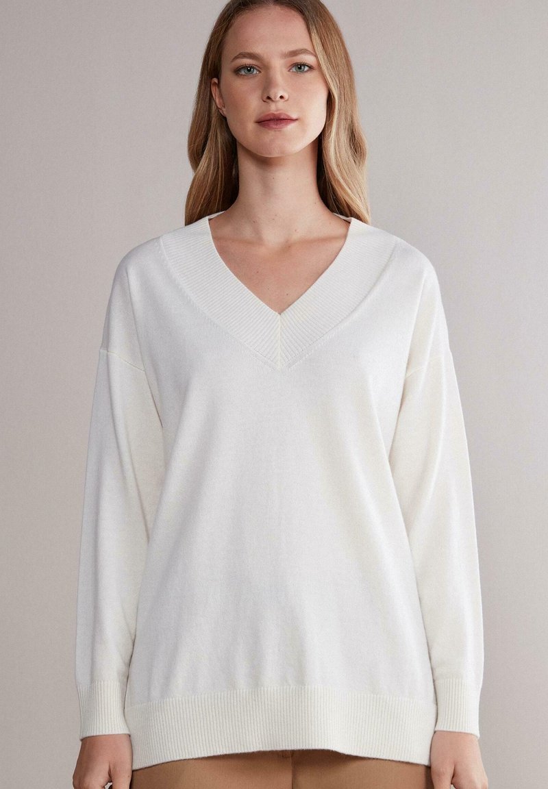 Falconeri ULTRASOFT V-NECK - Trui - white/lichtrood - Zalando.be
