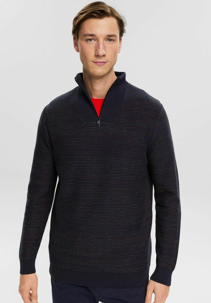 Esprit MIT HALBEM ZIPPER UND STREIFEN - Jumper - navy/mottled dark blue ...