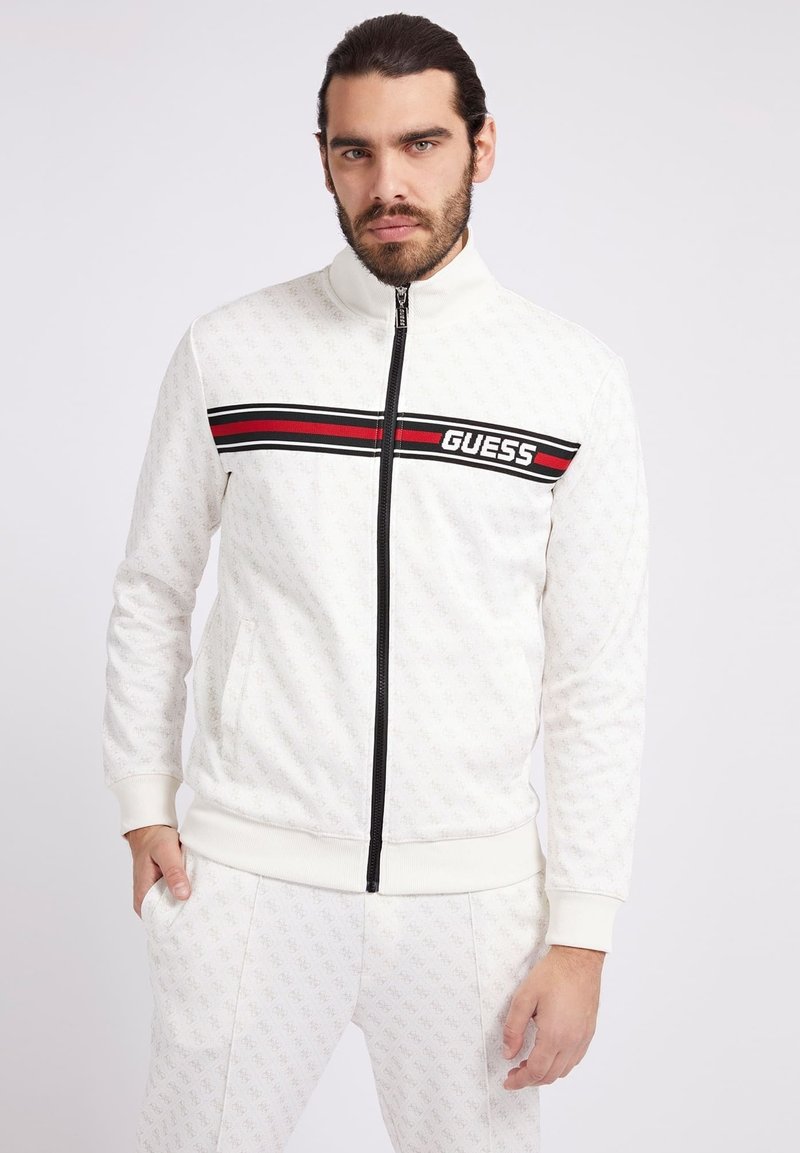 Guess ALLOVER LOGO - Sudadera con cremallera - weiß/blanco - Zalando.es