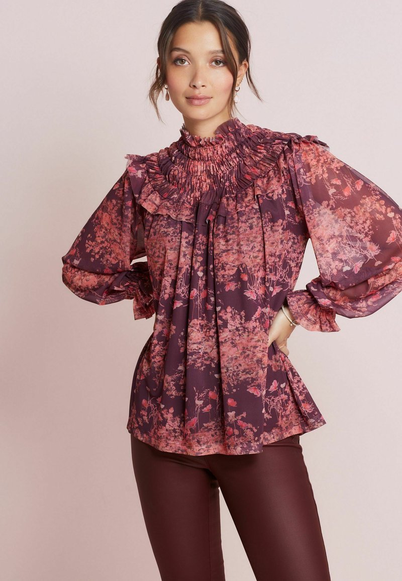 Next RUFFLE MESH LONG SLEEVE CUFF BLOUSE - Blouse - pink - Zalando