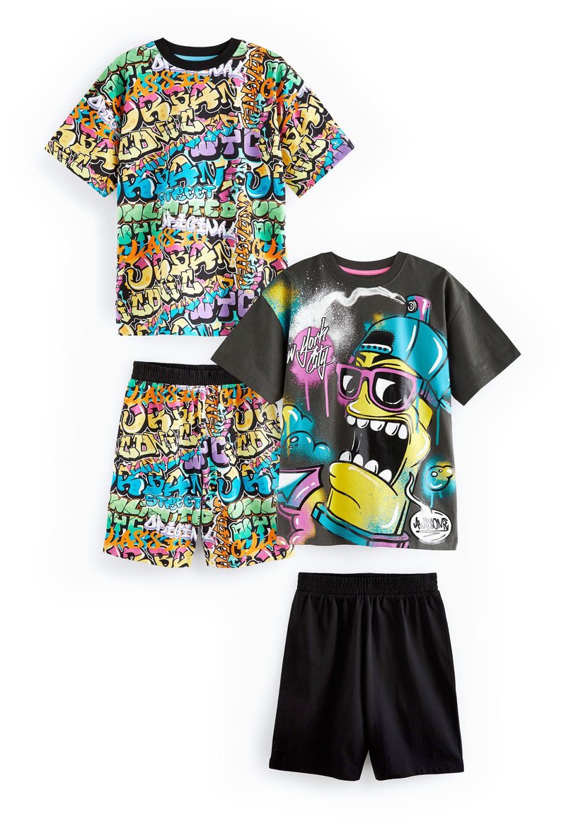 Next SHORT PYJAMAS 2 PACK - Nachtwäsche Set - black graffiti/grau ...