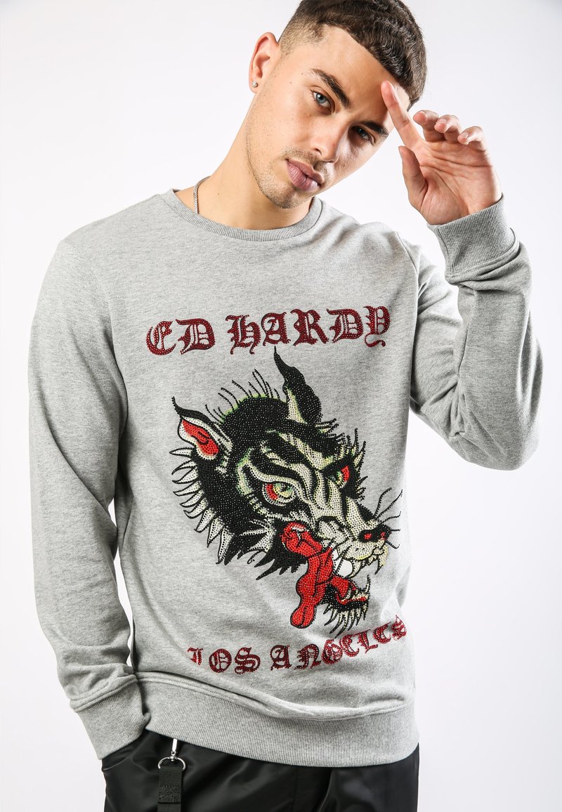 Ed Hardy BIG-BAD CREW NECK SWEATSHIRT - Mikina - grey marl/šedá ...