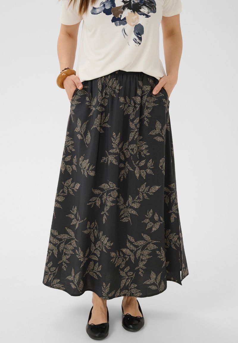 Bon'A Parte BPARIANNA SKIRT - Jupe longue - black oyster gray leaf ...